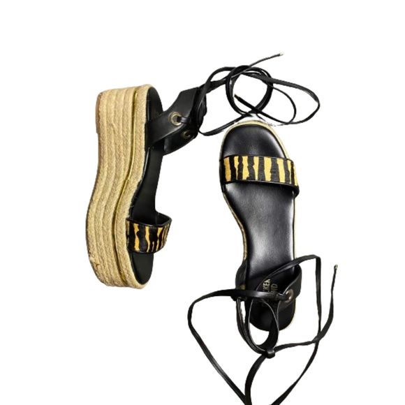 Shoes | Bleecker Bond Odette Black Tiger Stripe Laceup Wedge Sandals ...